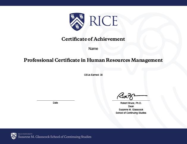 Professional Certificate in Human Resources Management | Rice University