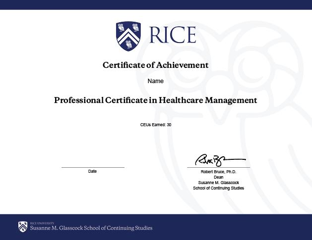 Certificate in Healthcare Management | Rice University