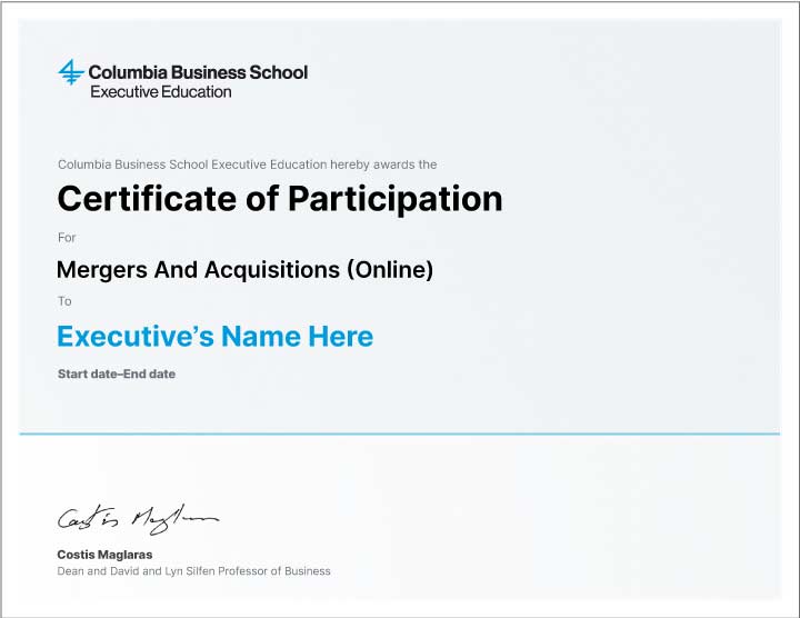 Mergers and Acquisitions Certification at Columbia Business School | M ...