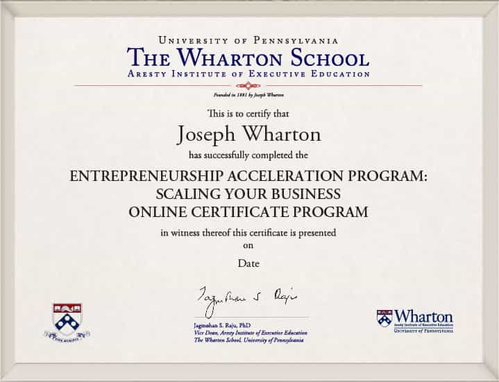 Online Entrepreneurship Course At Wharton Certificate Program For